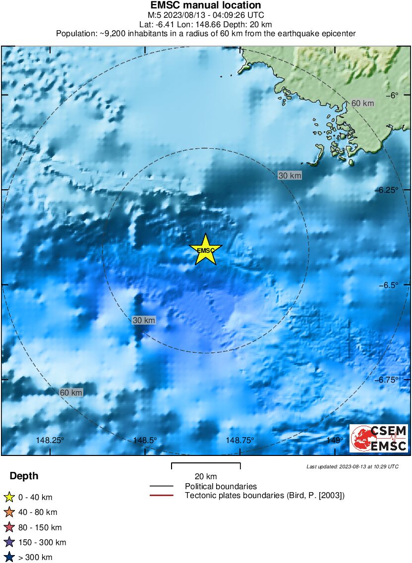 Землетрясение Kandrian, Papua New Guinea магнитудой 5.7 по шкале ...