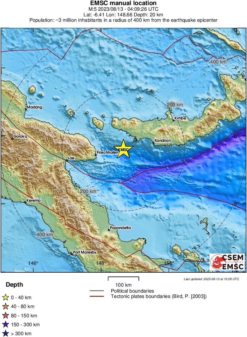 Землетрясение Kandrian, Papua New Guinea магнитудой 5.7 по шкале ...
