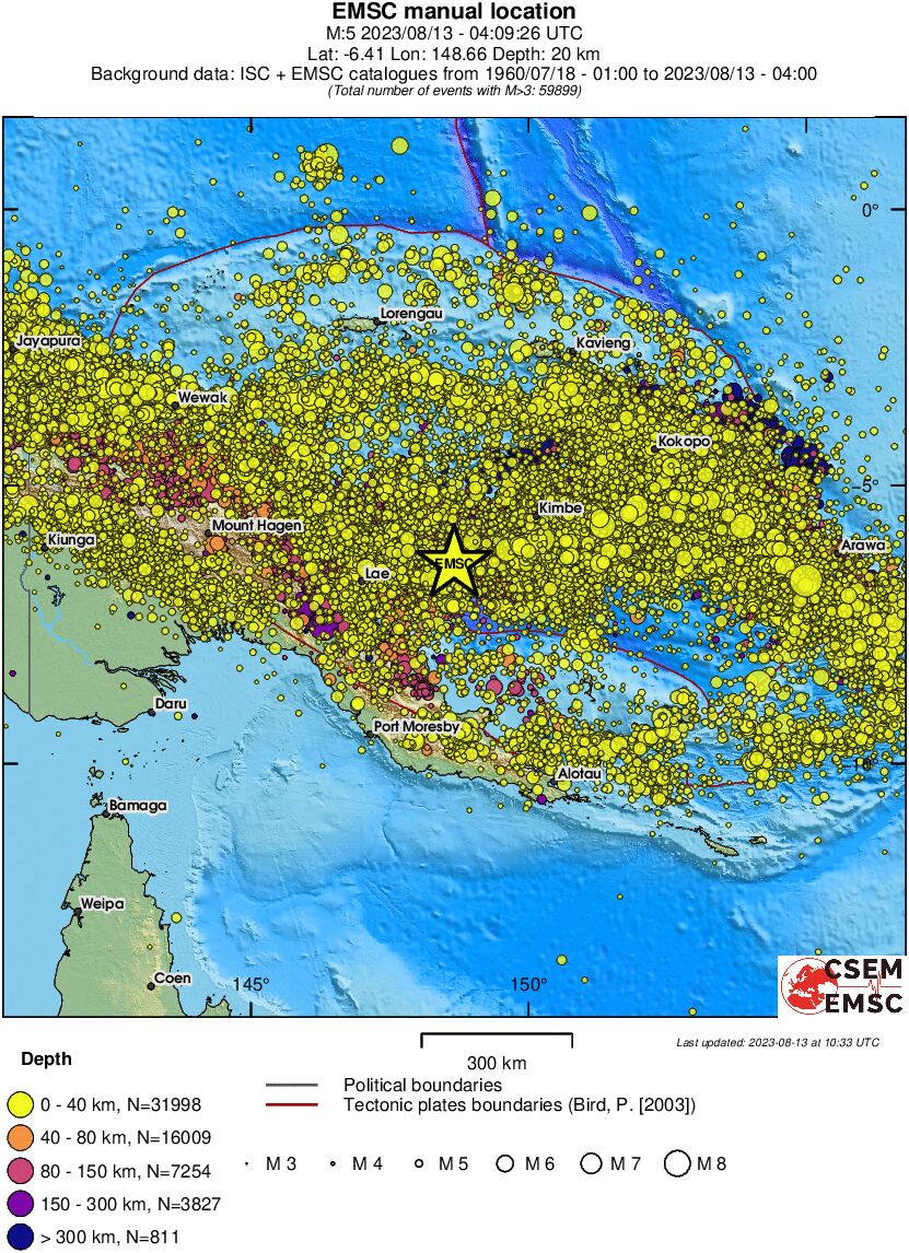 Землетрясение Kandrian, Papua New Guinea магнитудой 5.7 по шкале ...